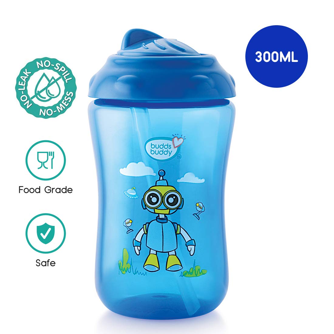 Budds Buddy Premium Cup with Straw Lid 1pc 300ml (Blue) – Yo Mind